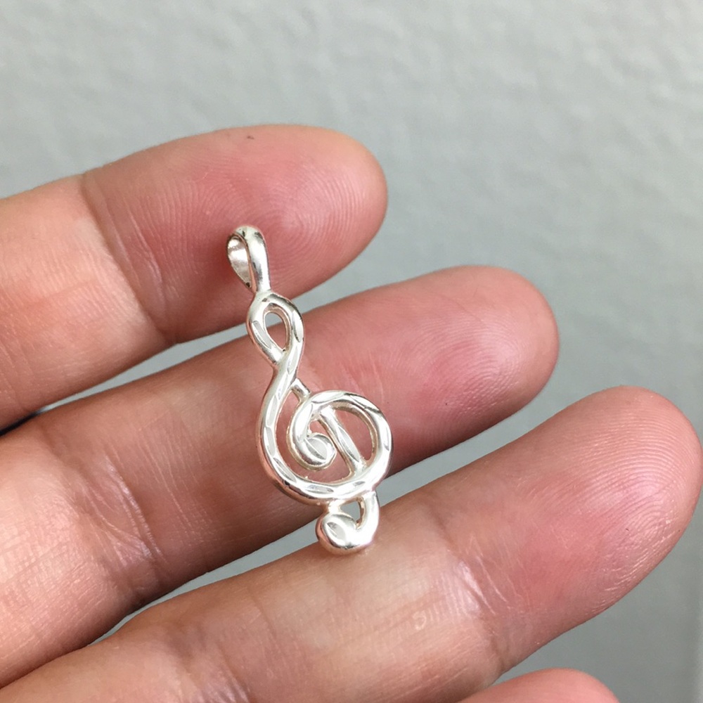 Sterling Silver Treble Clef Pendant - Gem